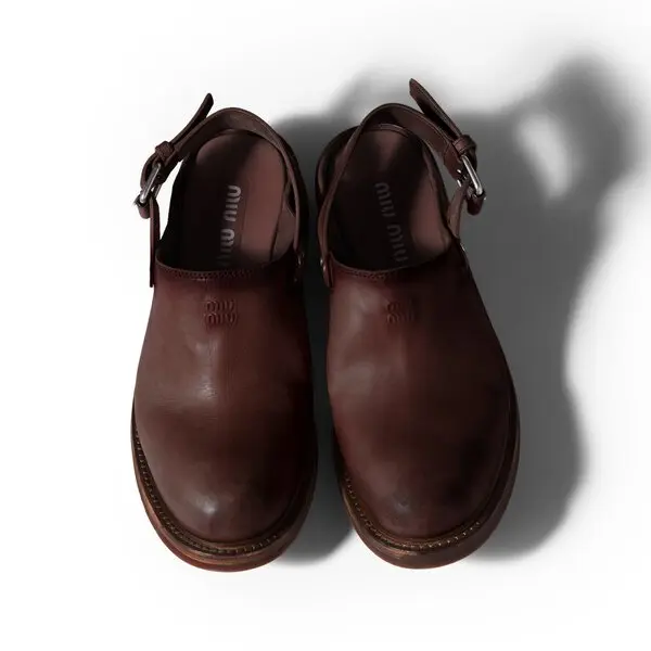 Miu Miu Embossed Leather Mules - Coffee
