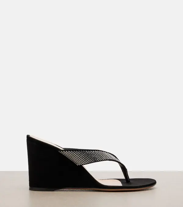 GIANVITO ROSSI Embellished Suede Wedge Thong Sandals