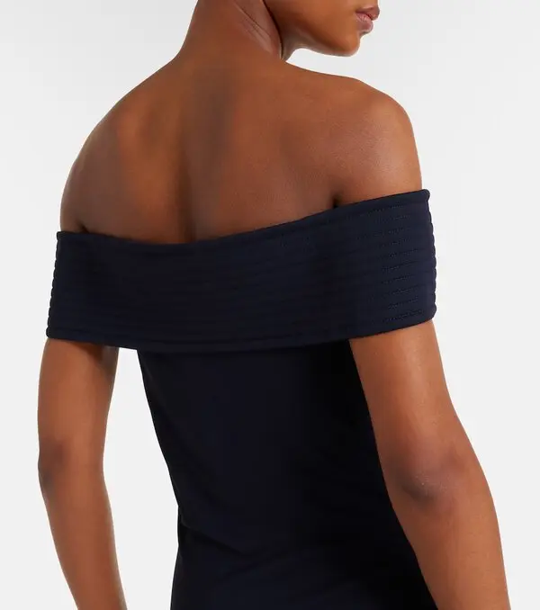 Alaïa Off-shoulder Jersey Maxi Dress - Blue