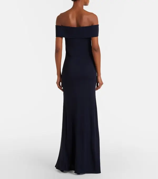 Alaïa Off-shoulder Jersey Maxi Dress - Blue