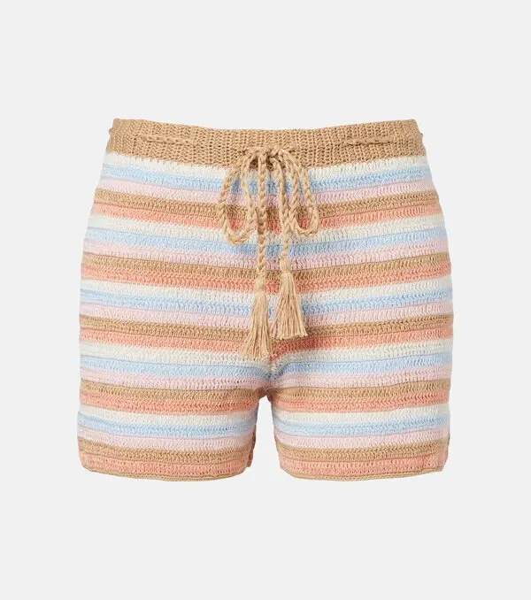 Anna Kosturova Striped Crochet Cotton Shorts - Multicoloured