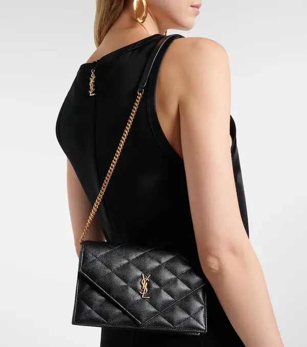 Saint Laurent Quilted Leather Wallet On Chain