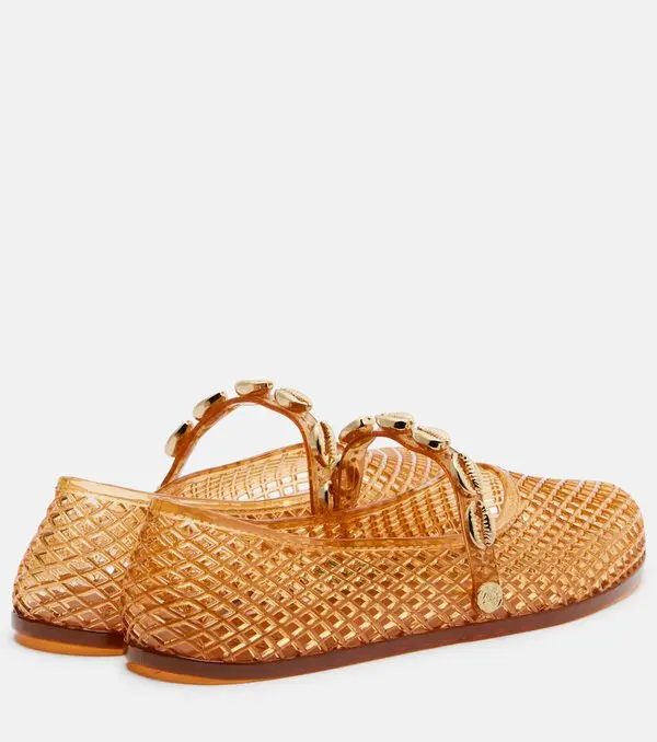 ANCIENT GREEK SANDALS Embellished Fishnet Ballet Flats - Brown