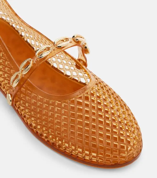 ANCIENT GREEK SANDALS Embellished Fishnet Ballet Flats - Brown