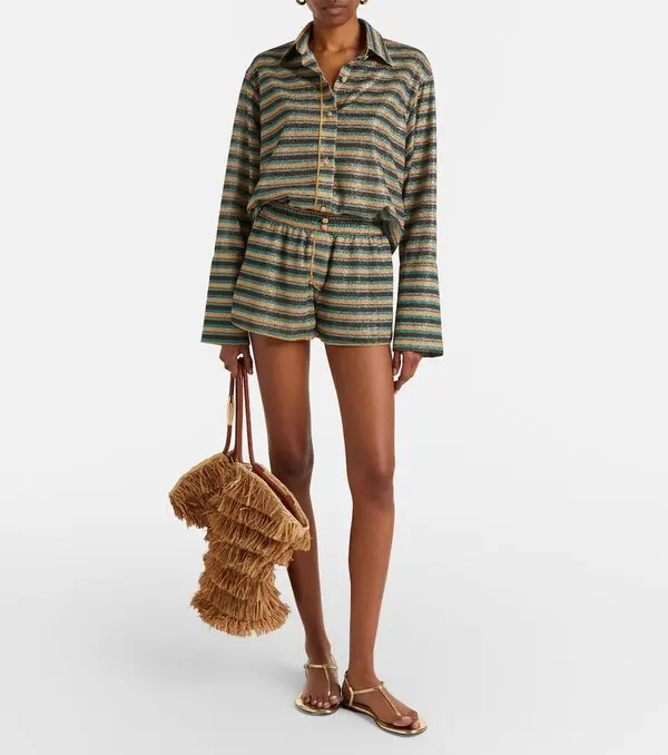 Oseree Lumiere Striped Metallic Shorts - Multicoloured