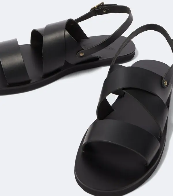 ANCIENT GREEK SANDALS Miltos Leather Slingback Sandals - Black