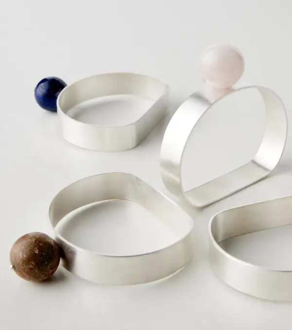 NATALIA CRIADO Set Of 4 -plated Napkin Rings With Natural Stone