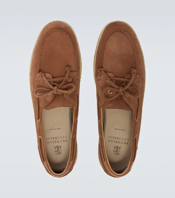 Brunello Cucinelli Suede Boat Shoes With Jute Trim