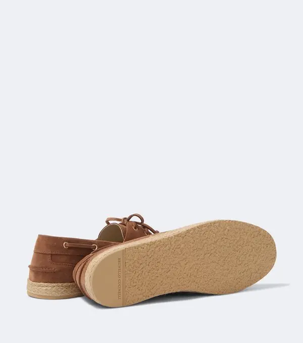 Brunello Cucinelli Suede Boat Shoes With Jute Trim
