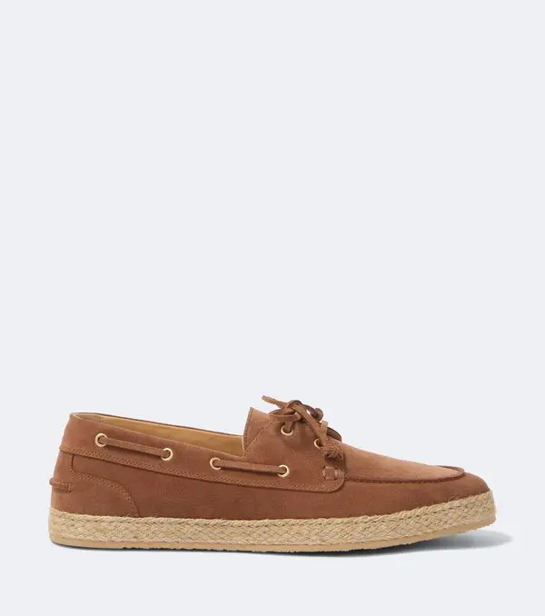 Brunello Cucinelli Suede Boat Shoes With Jute Trim