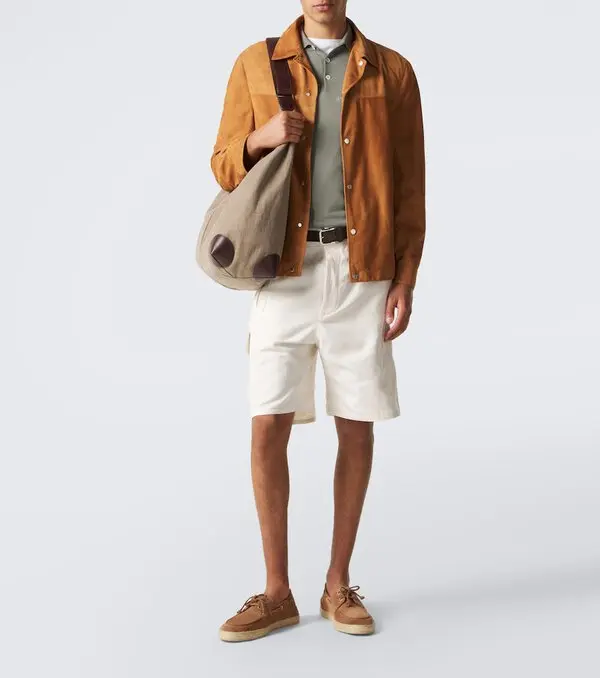 Brunello Cucinelli Suede Boat Shoes With Jute Trim