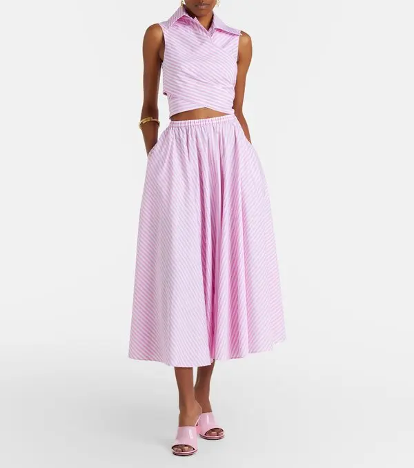 PATOU Striped Cotton Sleeveless Wrap Top