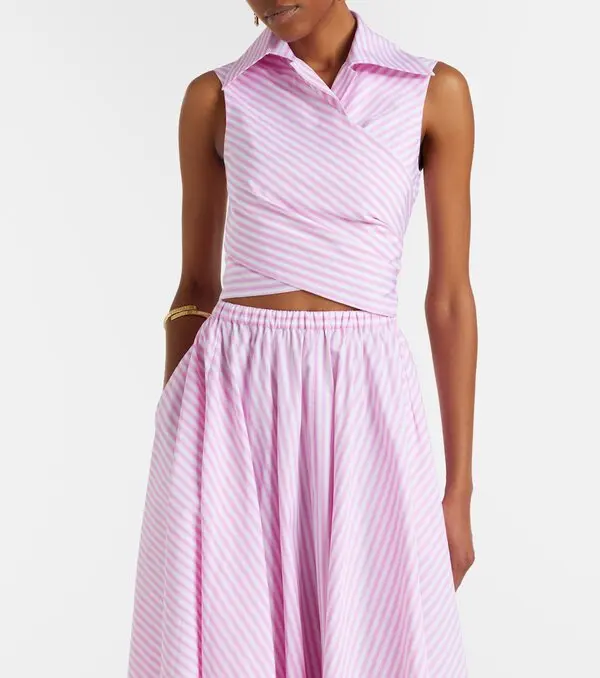PATOU Striped Cotton Sleeveless Wrap Top