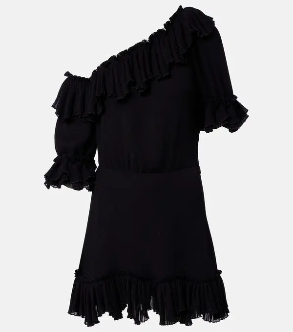 Saint Laurent Ruffled Silk Crepon Mini Dress - Black