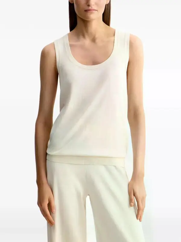 12 STOREEZ Sleeveless Scoop Neck Top With Ribbed Hem - Neutrals