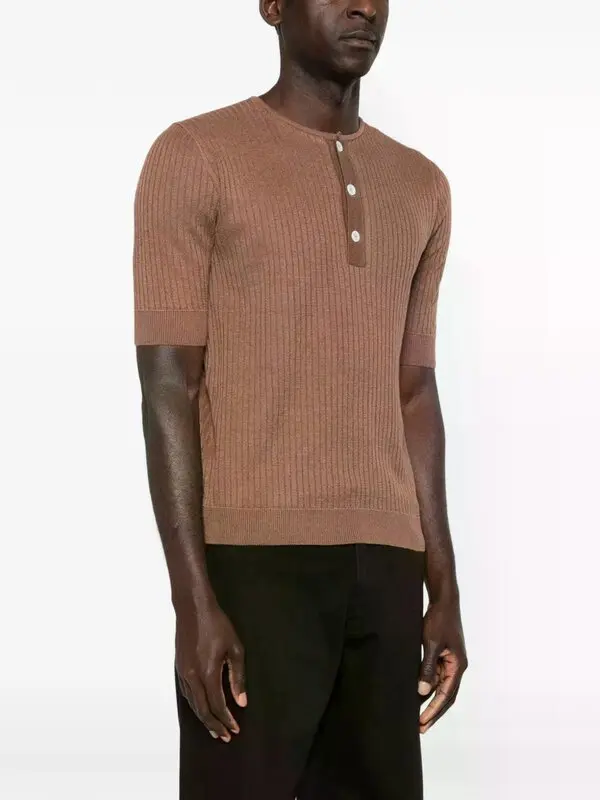 LARDINI Ribbed Button Shirt - Brown