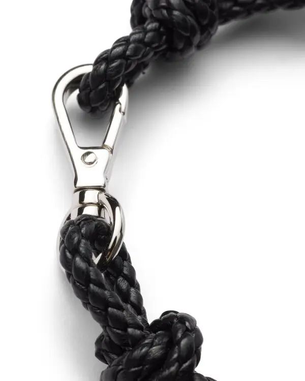 Prada Braided Leather Bracelet With Enamel Triangle Logo - Black
