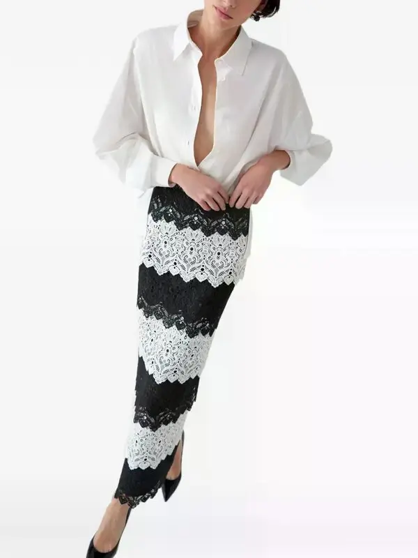 Carolina Herrera Lace Trim Maxi Skirt