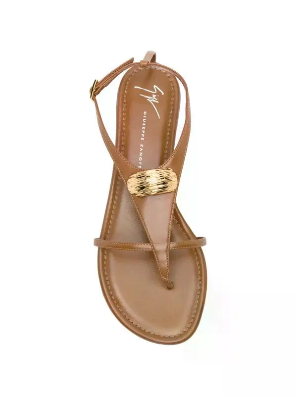 GIUSEPPE ZANOTTI T-strap Leather Flat Sandals
