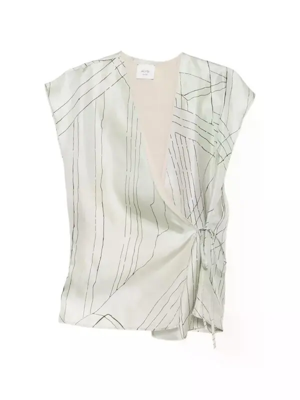 ALYSI Graphic Print Wrap Blouse - Green