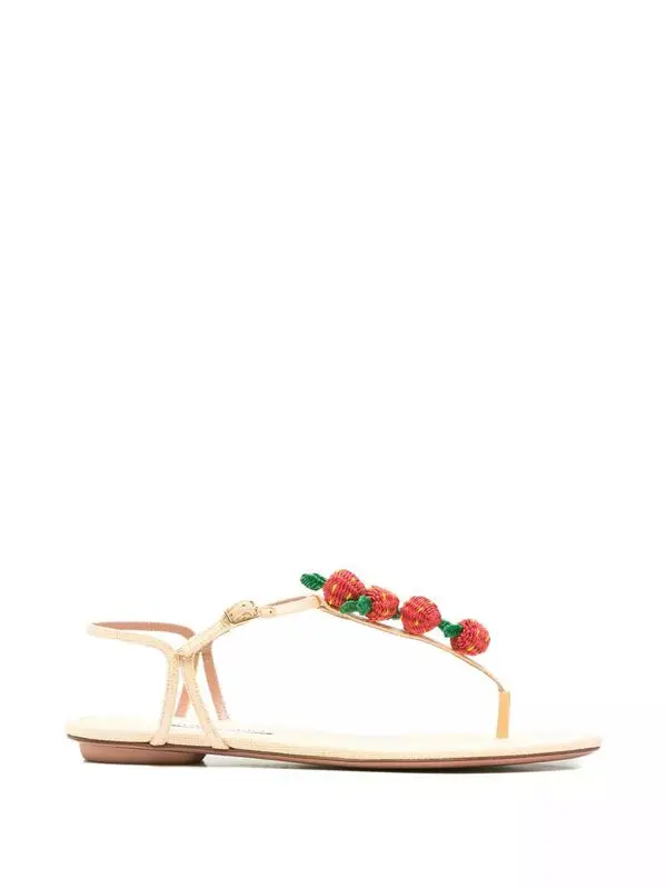 AQUAZZURA Strawberry Embellished Flat Sandals - Neutrals