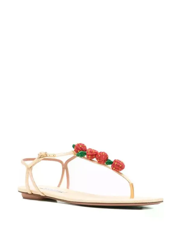 AQUAZZURA Strawberry Embellished Flat Sandals