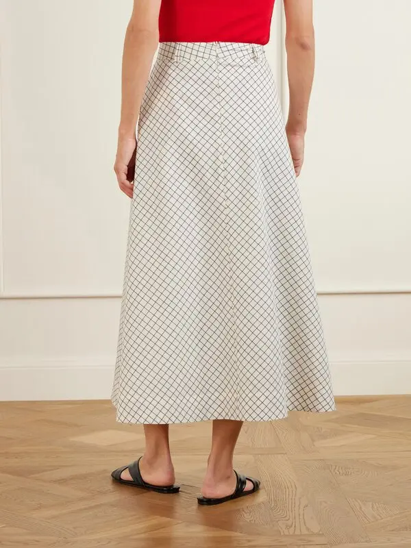 RÓHE Checked Cotton-blend Poplin Midi Skirt