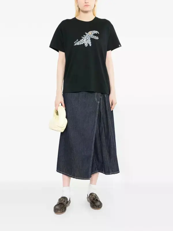 AGNES B. Floral Motif T-shirt - Black