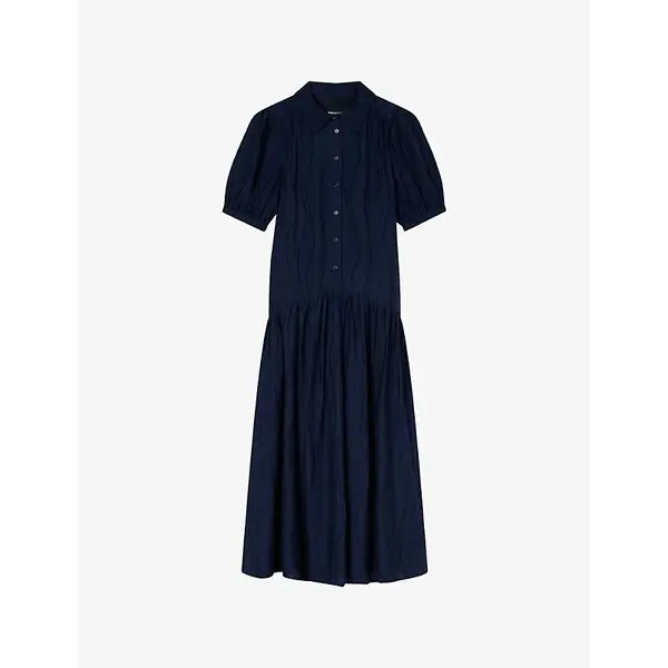 Whistles Textured Dropped-waist Midi Dress - Navy