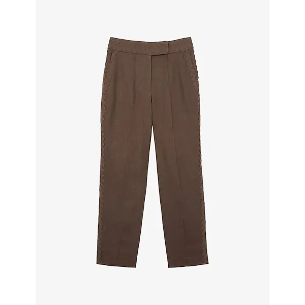 REISS Mila Wave-trim Linen Trousers - Brown