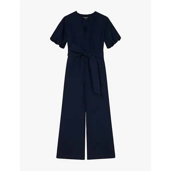 Whistles V-neck Tie-waist Linen-blend Jumpsuit - Navy