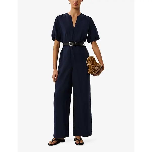 Whistles V-neck Tie-waist Linen-blend Jumpsuit
