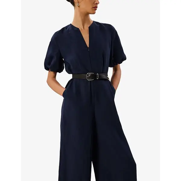 Whistles V-neck Tie-waist Linen-blend Jumpsuit