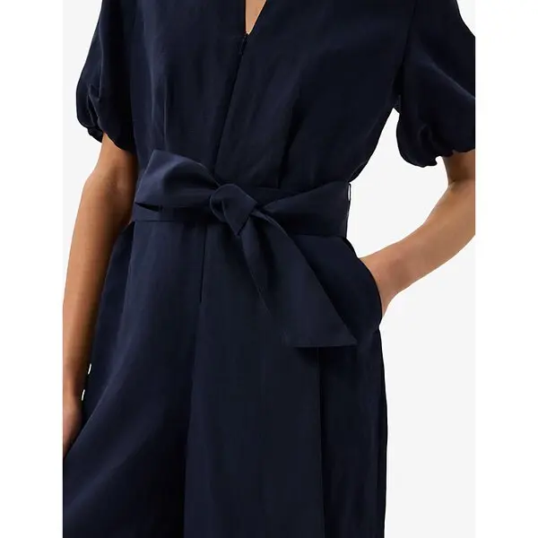 Whistles V-neck Tie-waist Linen-blend Jumpsuit