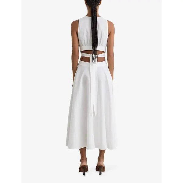 REISS Hazel Cut-out Linen Cotton Midi Dress - Ivory