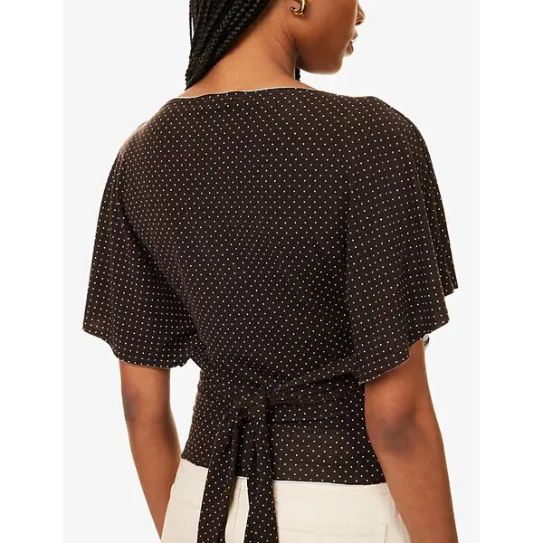 REFORMATION Avery Ted Woven Knit Top - Dot