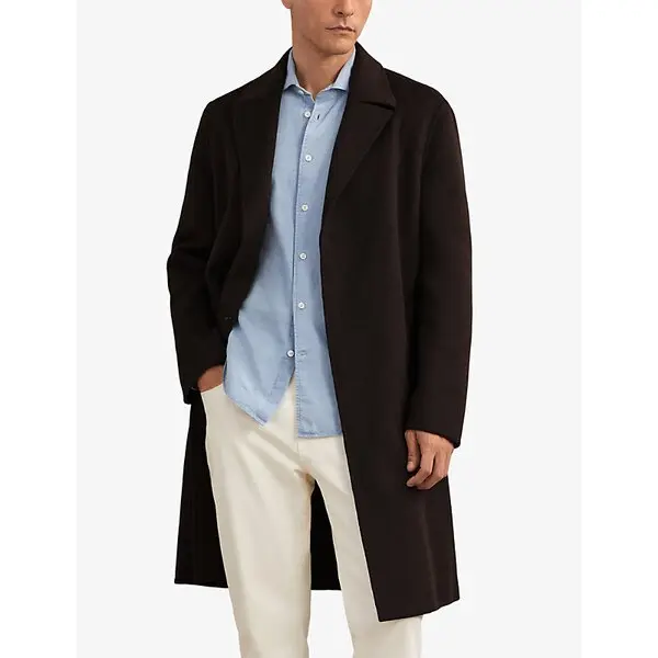 REISS Squire Single-breasted Wool-blend Overcoat - Dark Brown