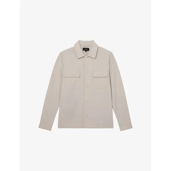 REISS Cleric Patch-pocket Stretch-woven Overshirt - Stone