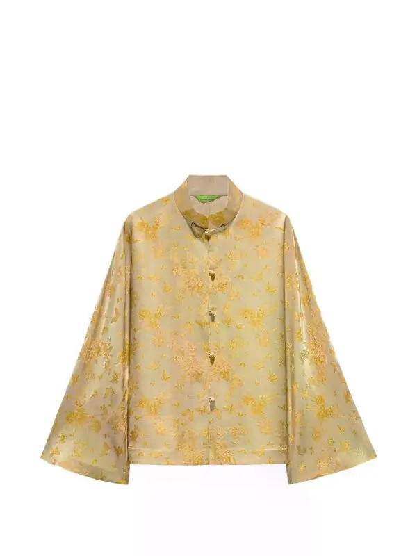 Shanghai Tang Jacquard Silk Blouse With Mandarin Collar - Neutrals