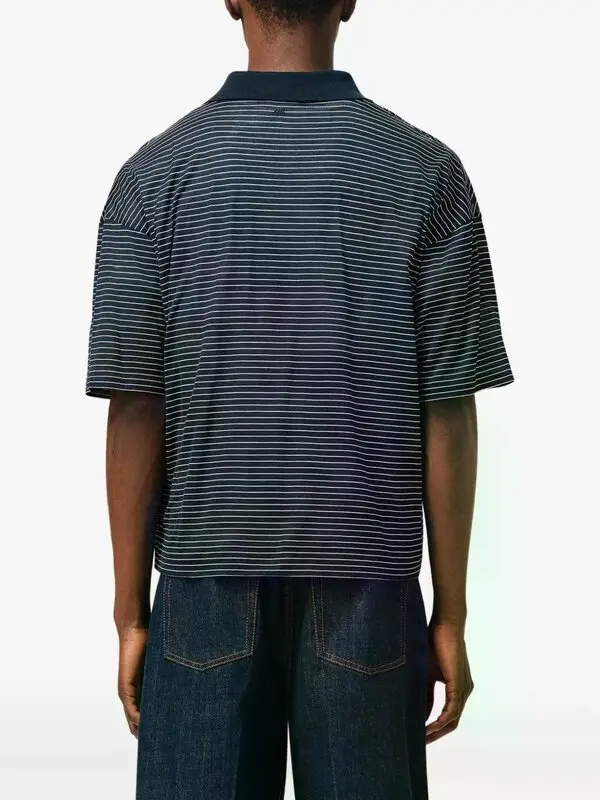 AMI Paris De Coeur Striped Polo Shirt - Blue