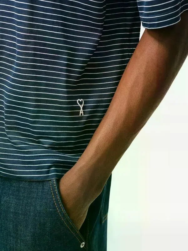 AMI Paris De Coeur Striped Polo Shirt - Blue