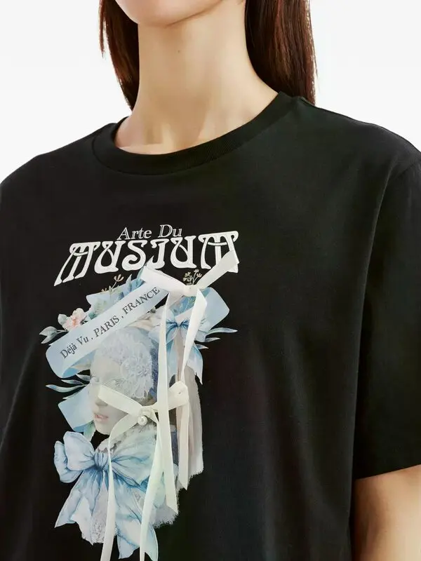 MUSIUM DIV. Graphic Print T-shirt With Crossover Back - Black