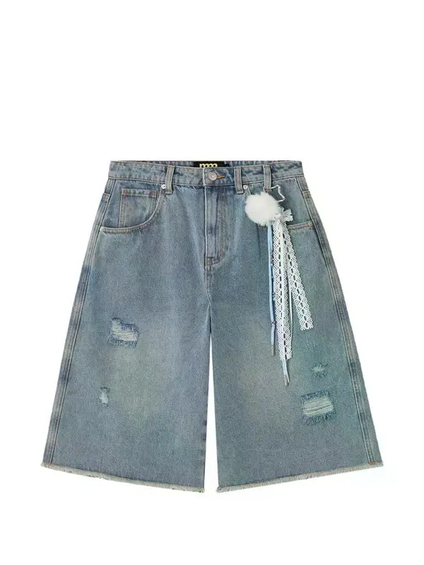 MINI CREAM Distressed Raw-edge Denim Culottes - Blue