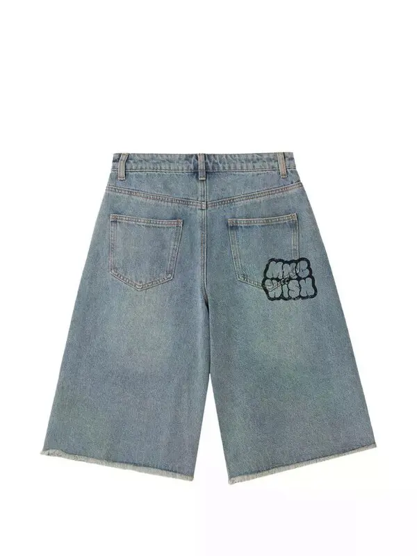 MINI CREAM Distressed Raw-edge Denim Culottes