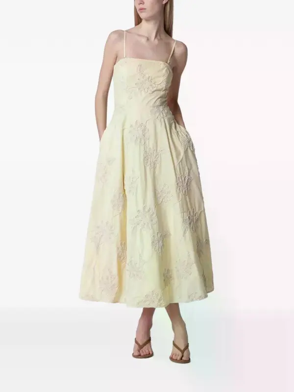 ROTATE BY BIRGER CHRISTENSEN Sleeveless Floral Appliqué Midi Dress - Yellow