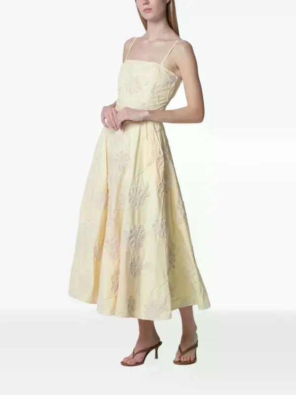 ROTATE BY BIRGER CHRISTENSEN Flared Midi Strap Dress - Yellow