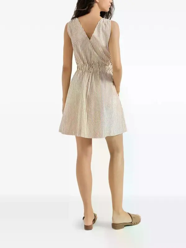 Brunello Cucinelli Techno-cotton Striped Seersucker Belted Mini Dress With Monili