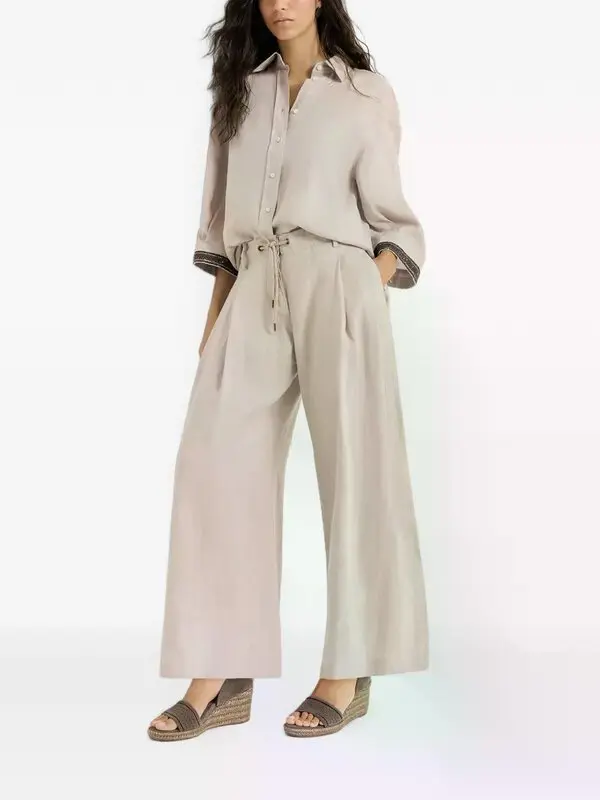 Brunello Cucinelli Linen Trousers With Monili Detail