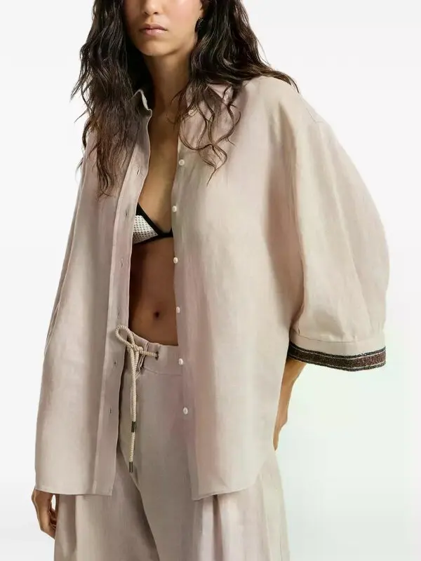 Brunello Cucinelli Embellished Linen Shirt - Neutrals