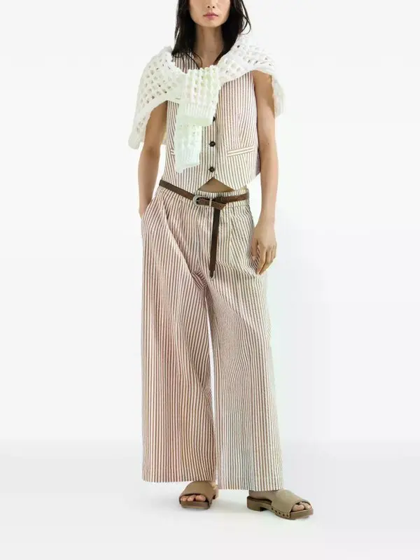 Brunello Cucinelli Techno-cotton Striped Seersucker Vest With Monili Embellishment